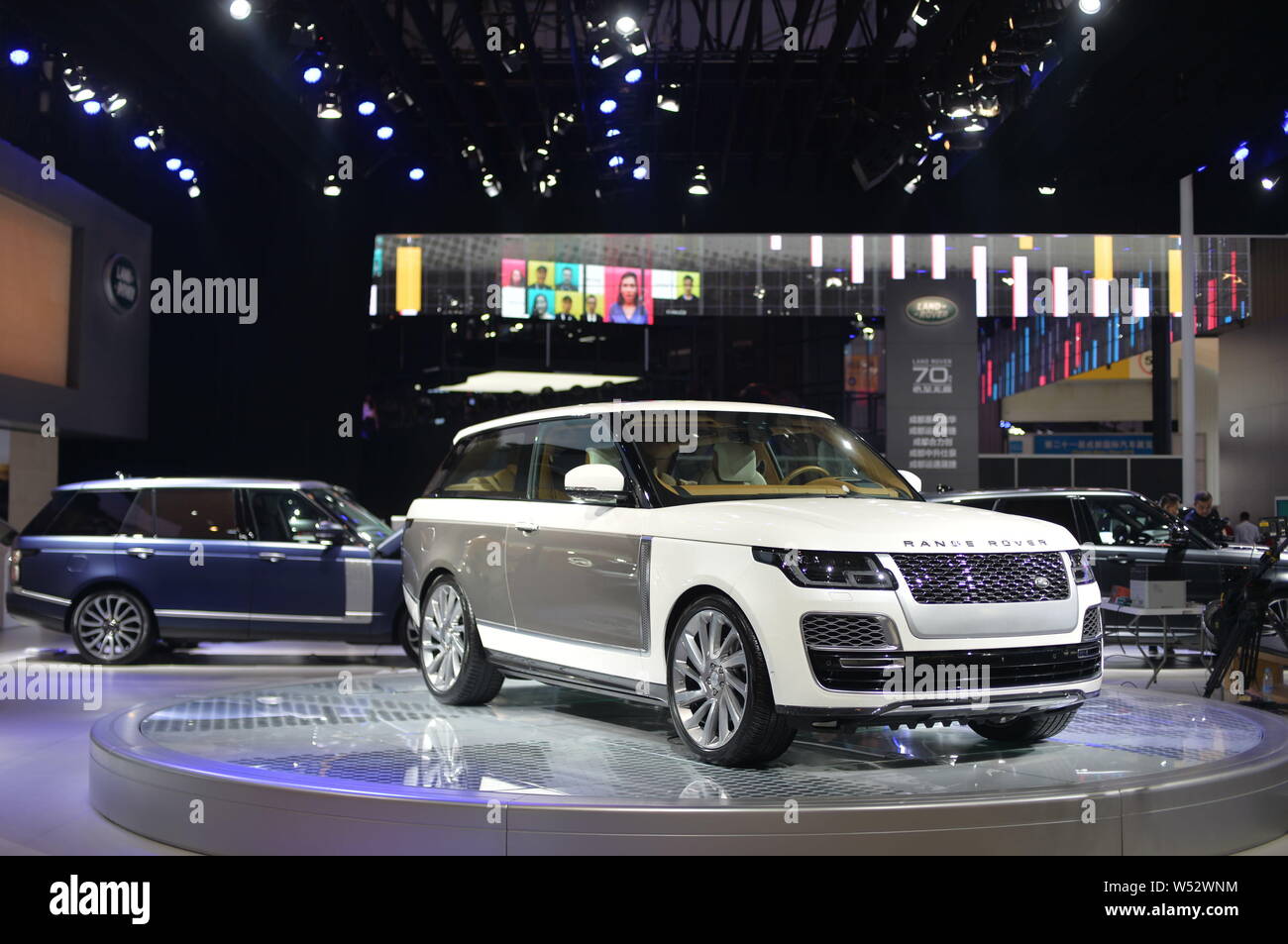 --FILE--A Jaguar Land Rover SUV car is on display during an automobile ...