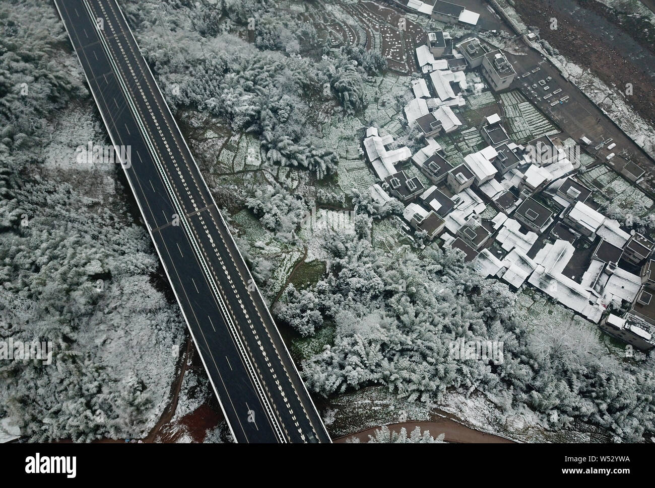 An aerial view of the Ya'an-Kangding Expressway during its trial ...