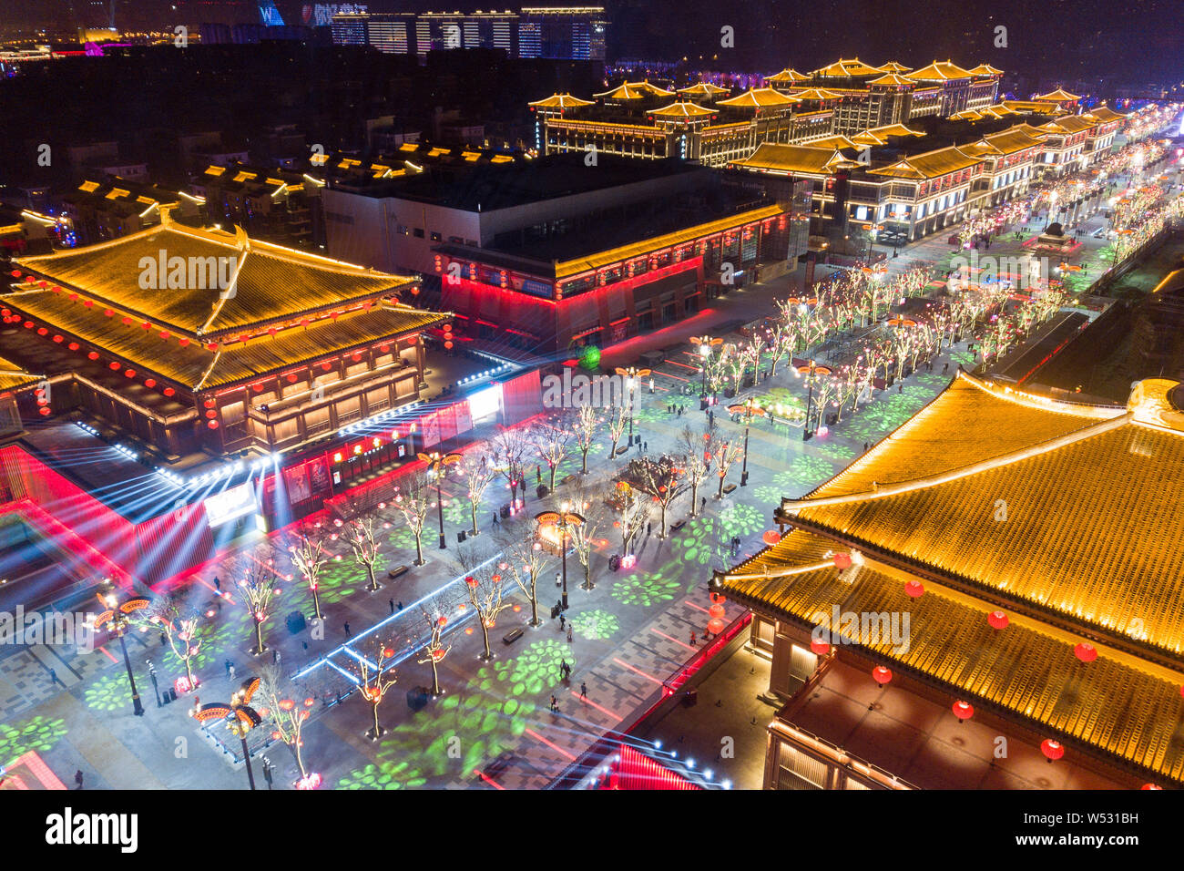 View of the light show at Datang Everbright City in Xi'an city ...