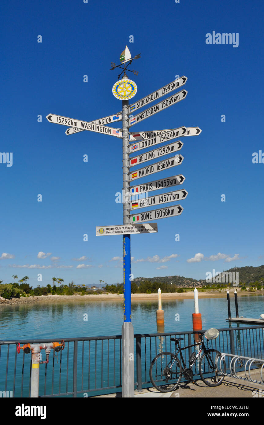 Finger post sign of International distances from Nelly Bay, Magnetic ...