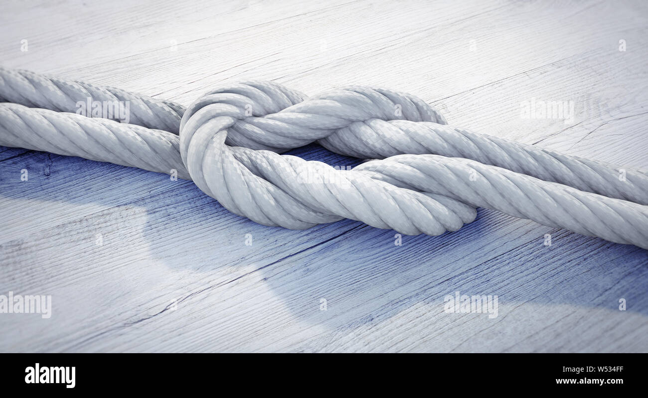 White reef knot or square knot on white wood - 3D illustration Stock ...