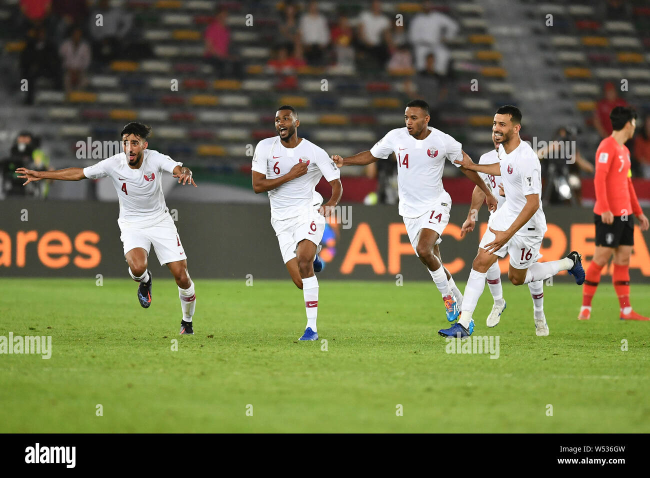 Players of Qatar national football team celebrate after scoring against ...