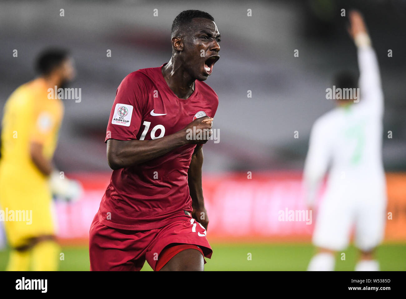 Almoez Ali of Qatar celebrates after scoring a goal against Saudi ...
