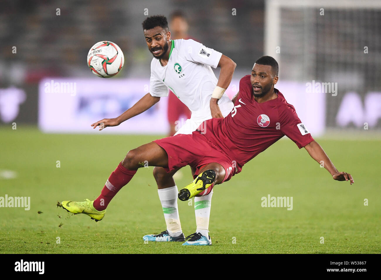 Abdulaziz Hatem, right, of Qatar challenges Hamdan Al-Shamrani of Saudi ...