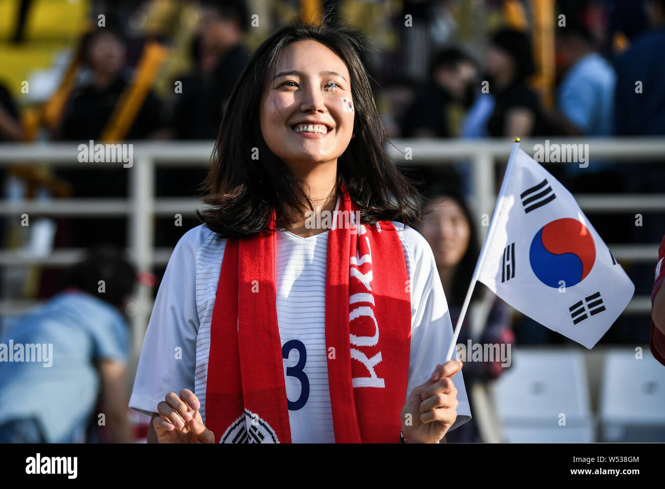 A South Korean football fan waves the national flag to show support for ...