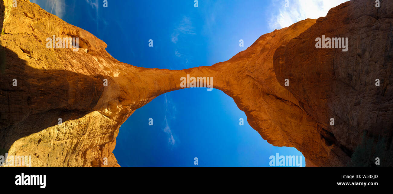 bottom up view Rock formation at plateau Ennedi aka Aloba arch , Chad ...