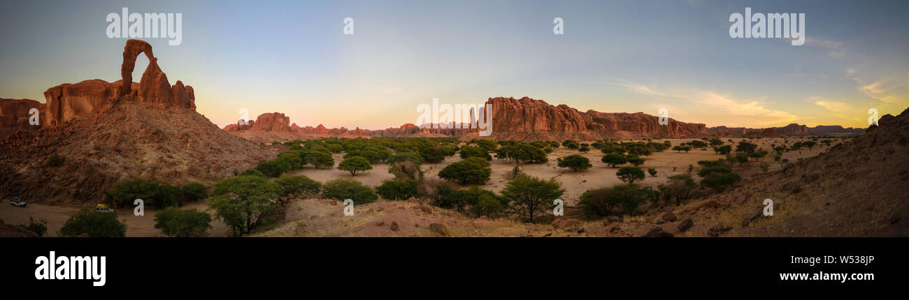 Abstract Rock formation at plateau Ennedi aka window arch at sunset, in ...