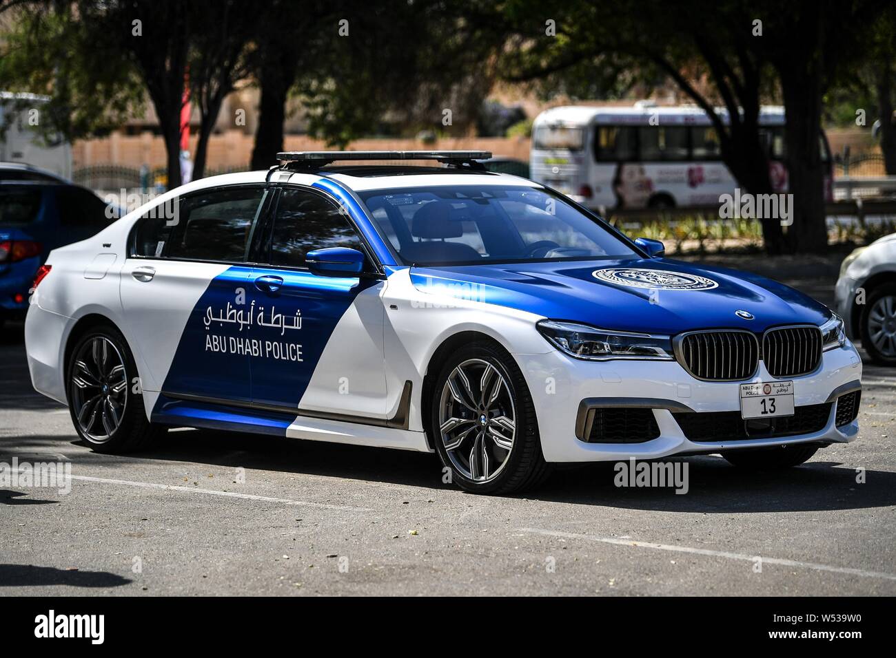 A police car of BMW patrols ahead of the AFC Asian Cup group C match ...