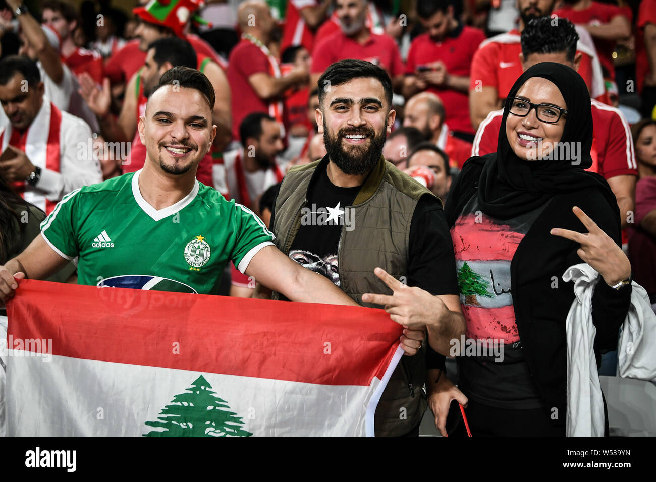 Fans of Lebanon cheer for Lebanon national football team in the AFC ...
