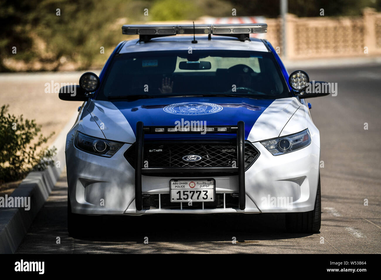 A police car of Ford patrols ahead of the AFC Asian Cup group C match ...