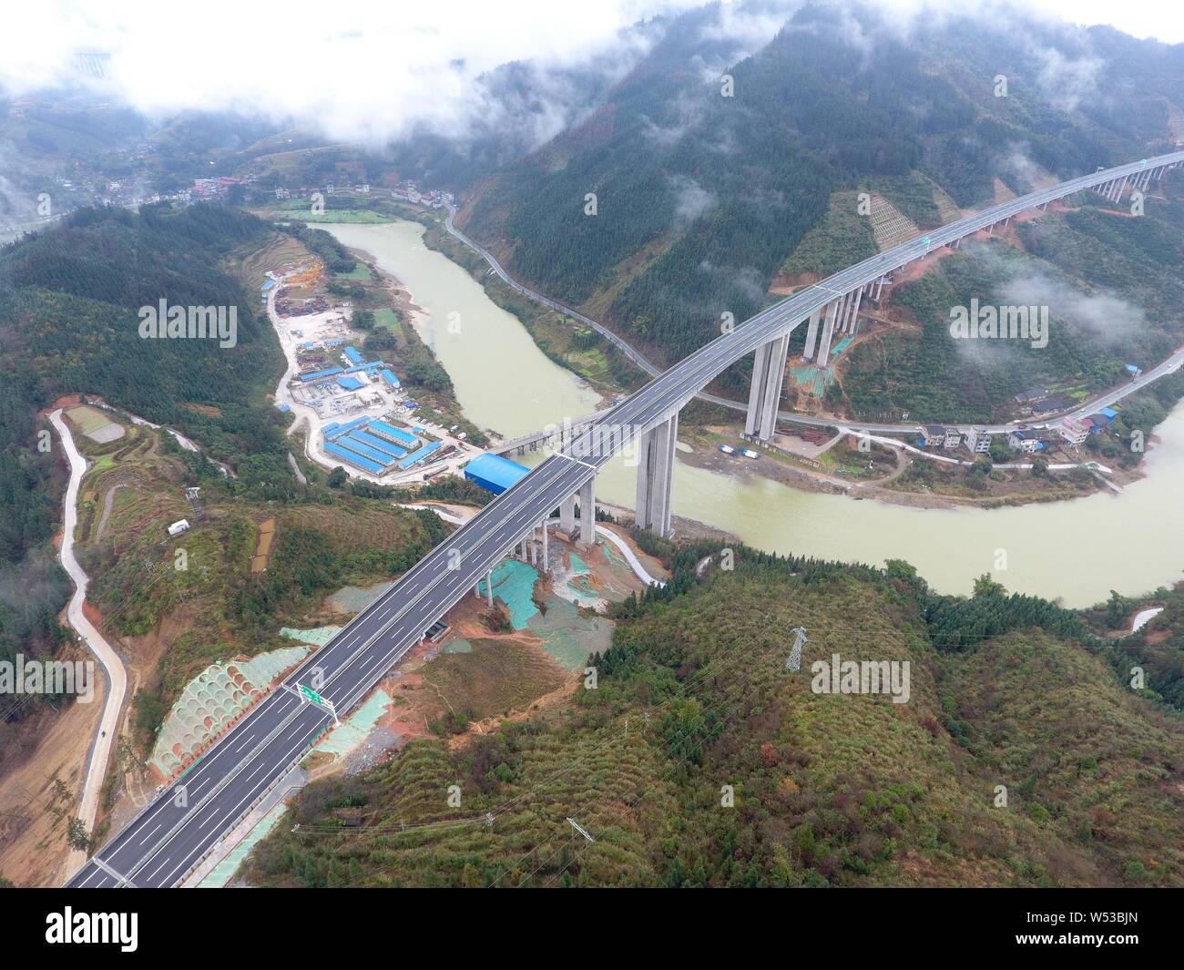 A section of Libo-Rongjiang expressway stretches over the mountains in ...