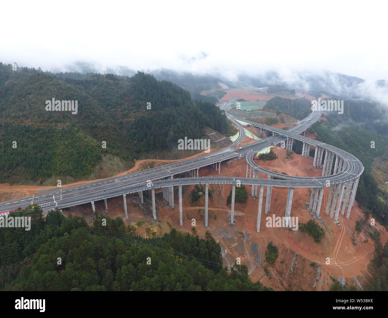 A section of Libo-Rongjiang expressway stretches over the mountains in ...