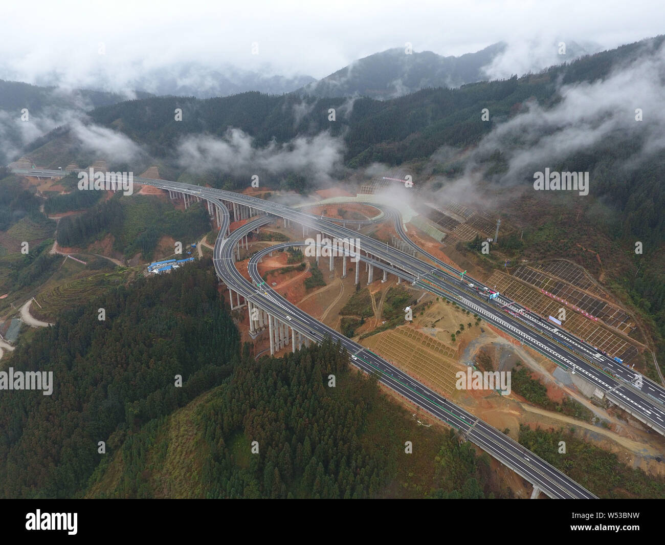 A section of Libo-Rongjiang expressway stretches over the mountains in ...