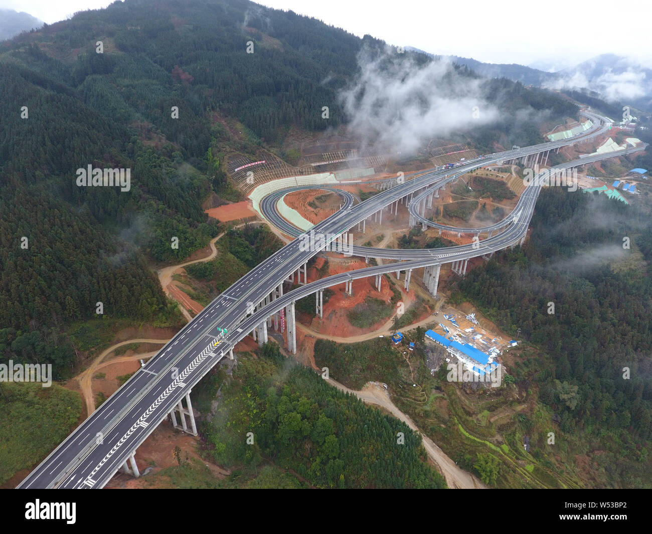 A section of Libo-Rongjiang expressway stretches over the mountains in ...
