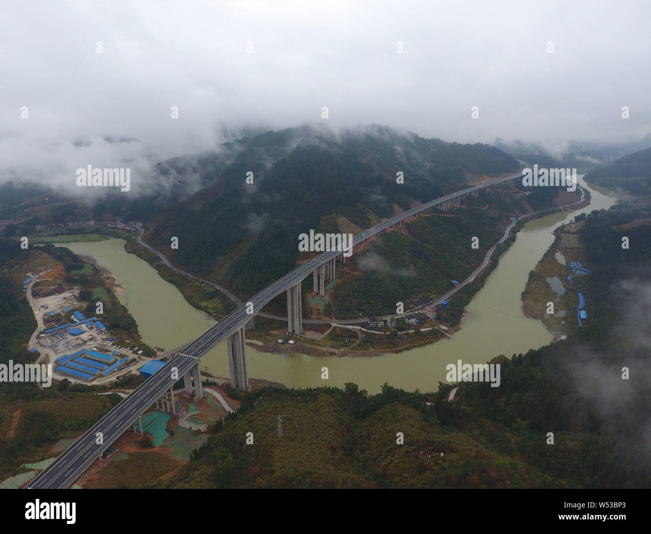A section of Libo-Rongjiang expressway stretches over the mountains in ...