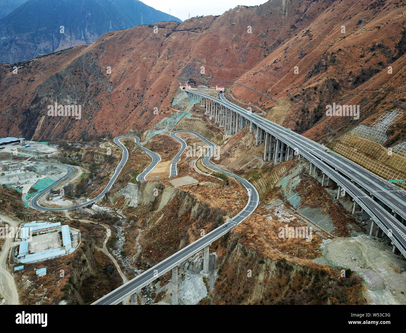 An aerial view of the Ya'an-Kangding Expressway during its trial ...