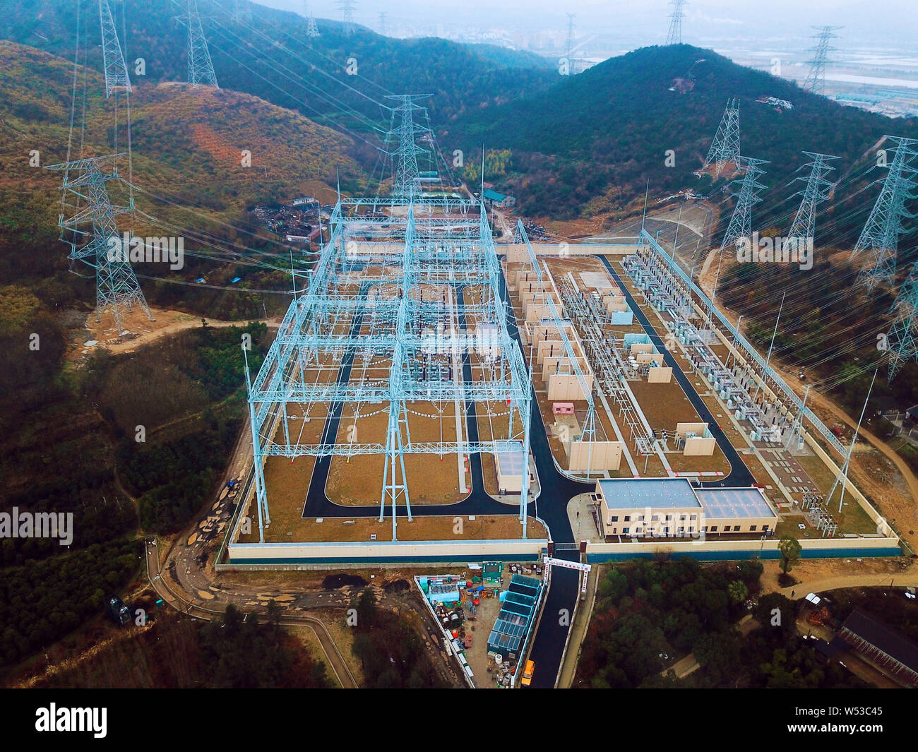 Aerial view of China's largest and most complicated 500 kV ultra-high ...