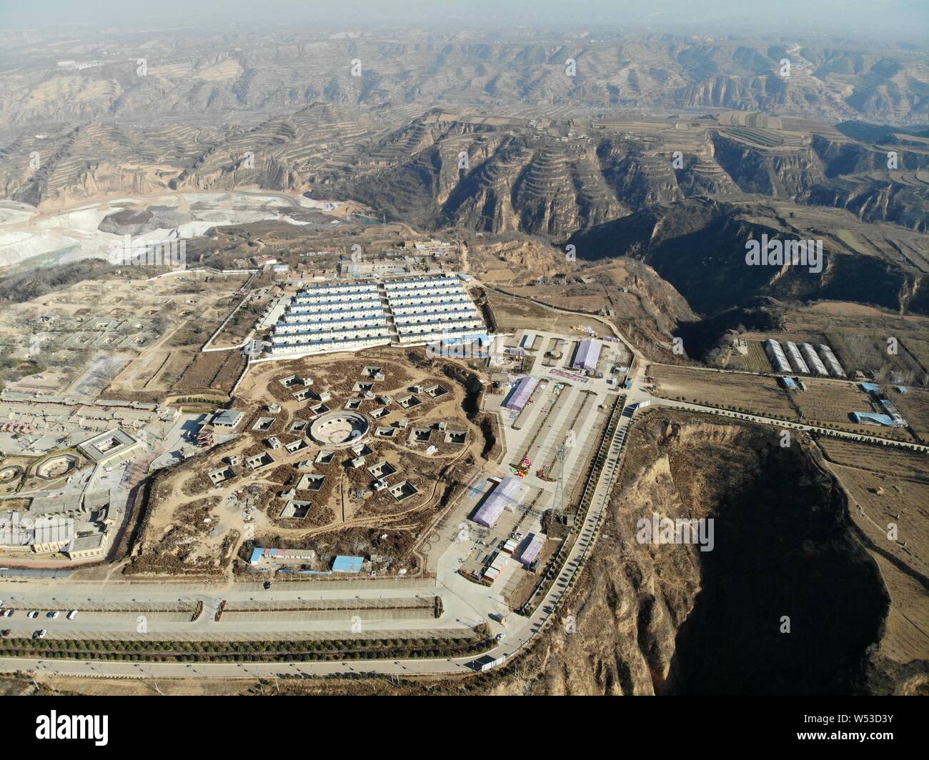 Aerial view of the cave dwelling complex in the shape of Bagua diagram ...