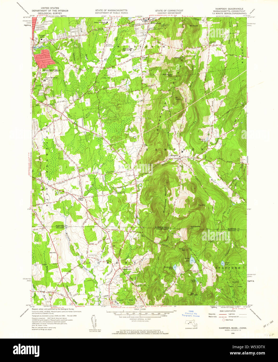 Massachusetts USGS Historical Topo Map MA Hampden 350184 1958 24000 ...