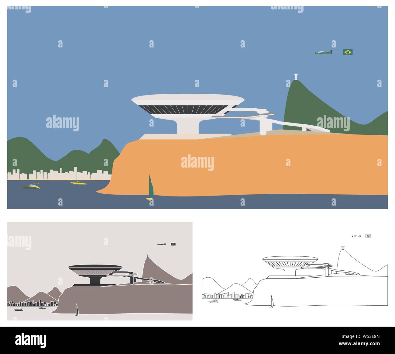 Rio de Janeiro landscape colored and outline Stock Vector Image & Art ...