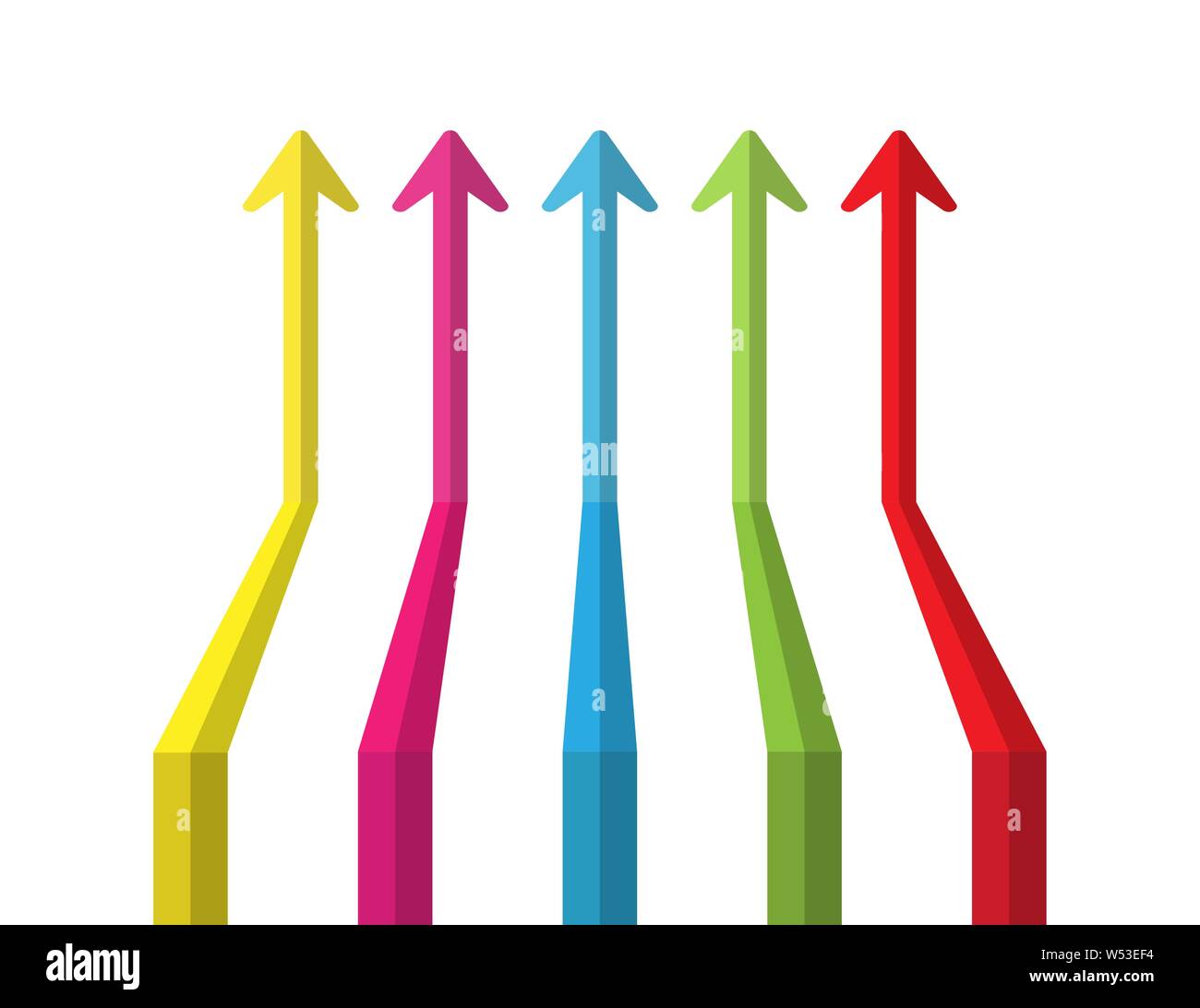 Colored arrows going off into the distance and up, flat design Stock ...