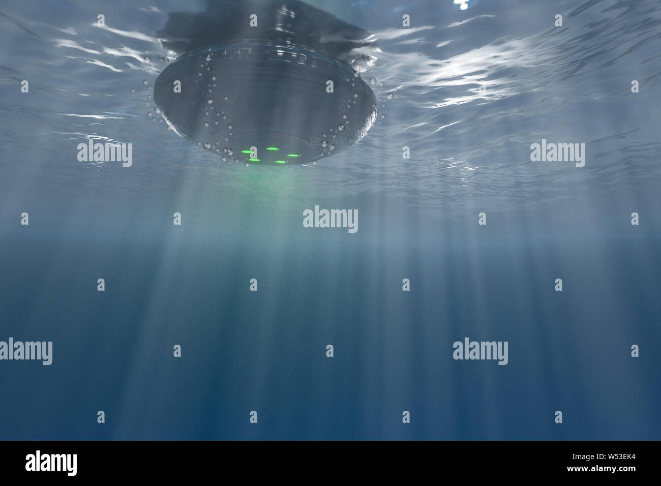 alien spaceship floating underwater 3d illustration Stock Photo - Alamy