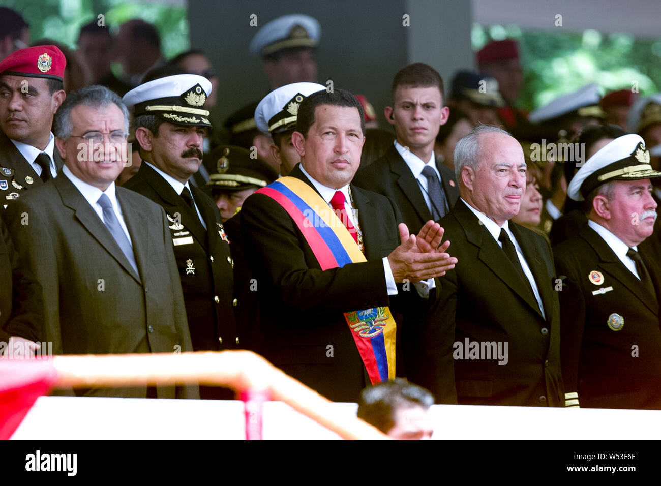 Venezuelan President Hugo Chavez participates in a military parade in ...
