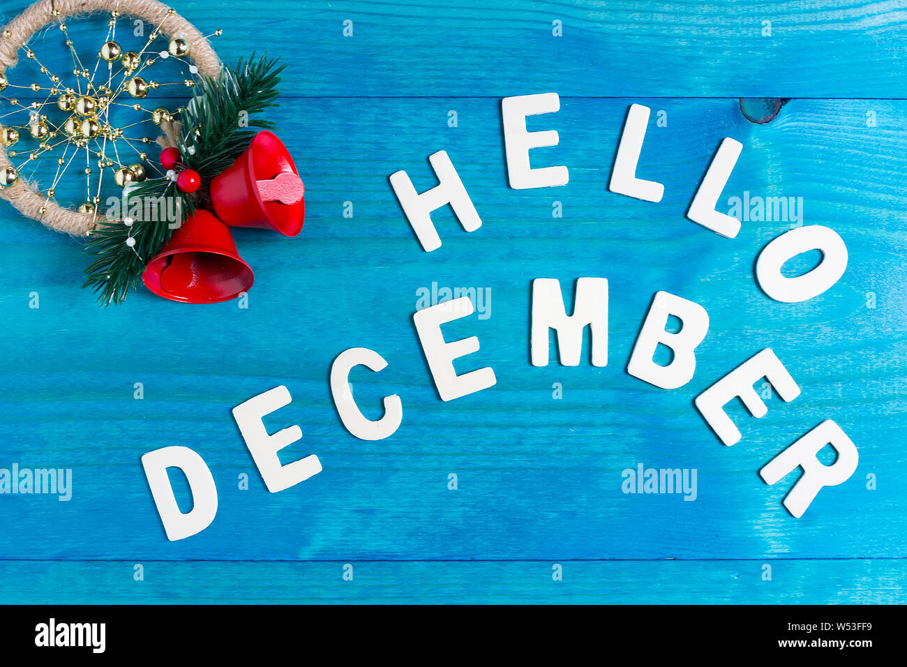 texture with winter mood. background with lettering Hello December on ...