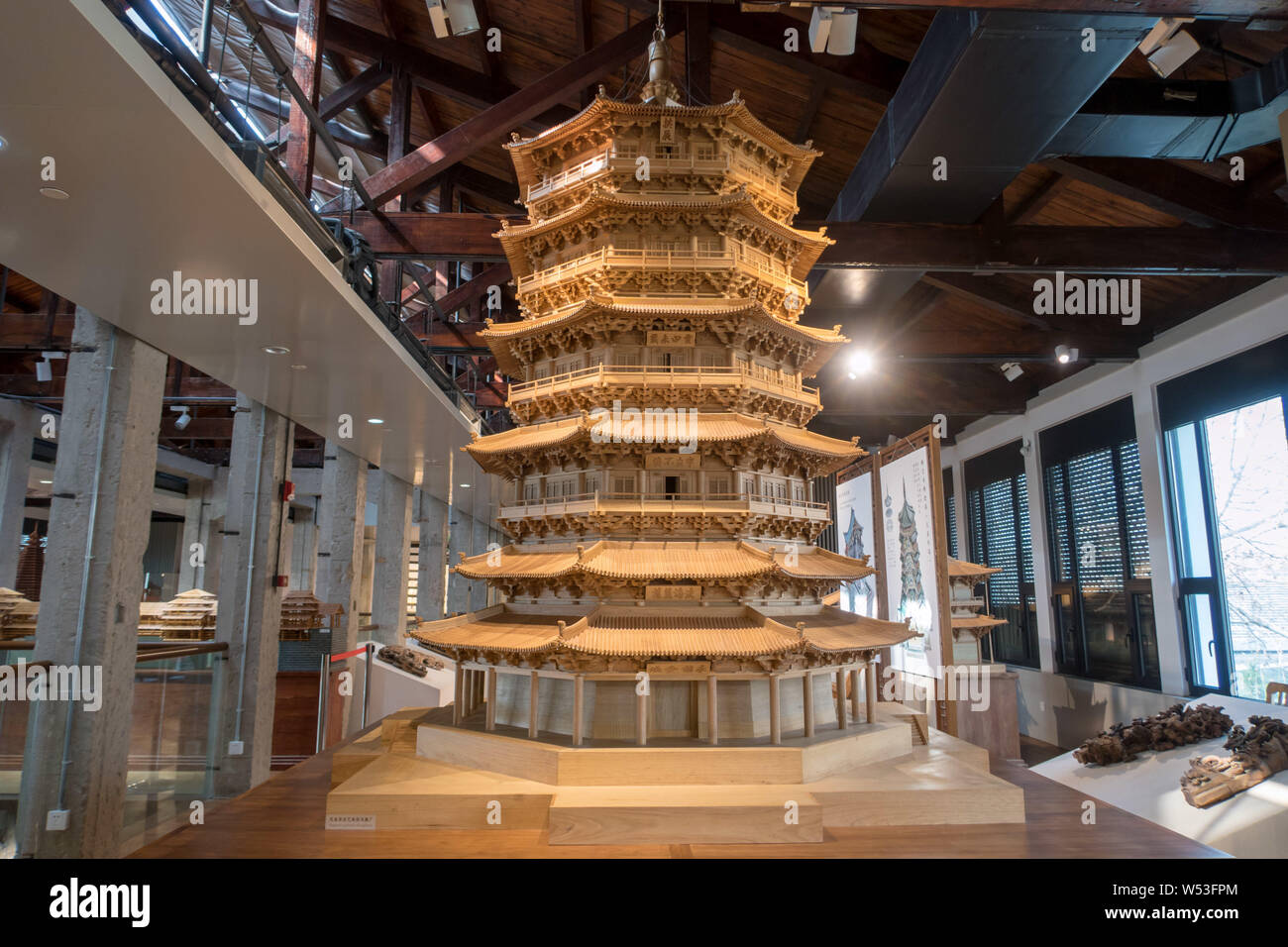 A replica of Yingxian Wooden Pagoda, one of the three world-famous ...