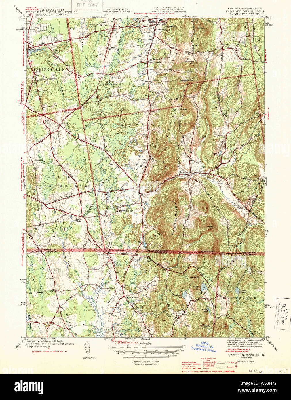 Massachusetts USGS Historical Topo Map MA Hampden 351769 1944 31680 ...