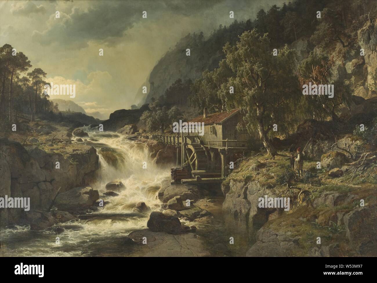Edvard Bergh, Rocky Landscape with Waterfall and Watermill, Småland ...