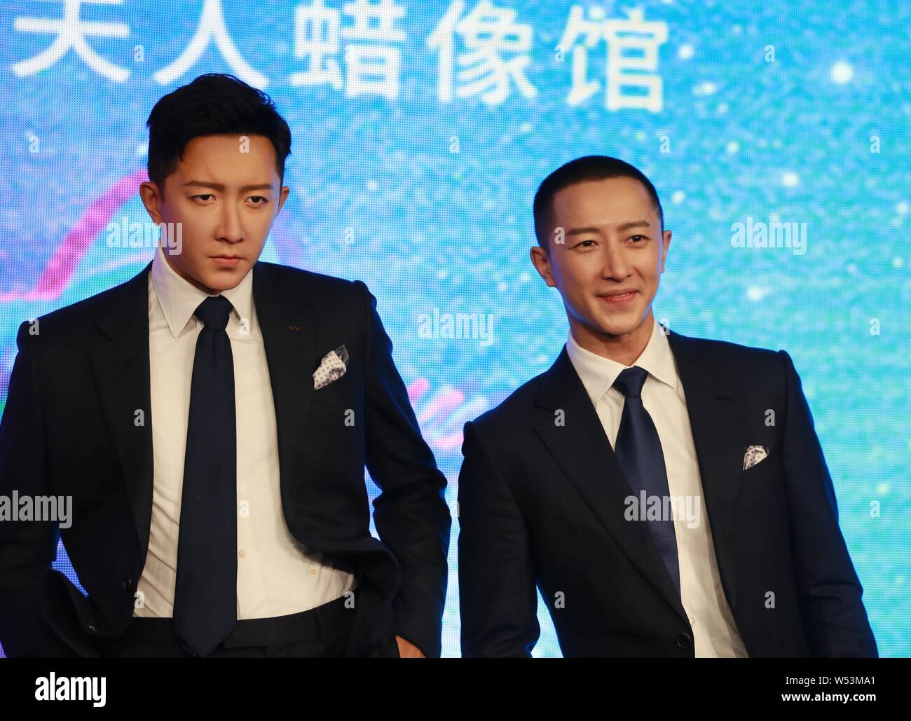 Chinese singer and actor Han Geng attends an unveiling ceremony of his ...