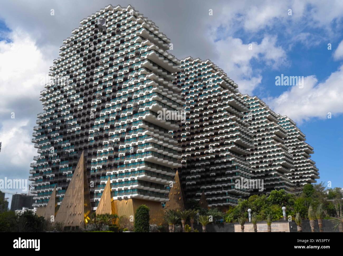 The buildings featuring the shape of trees are seen in Sanya city ...