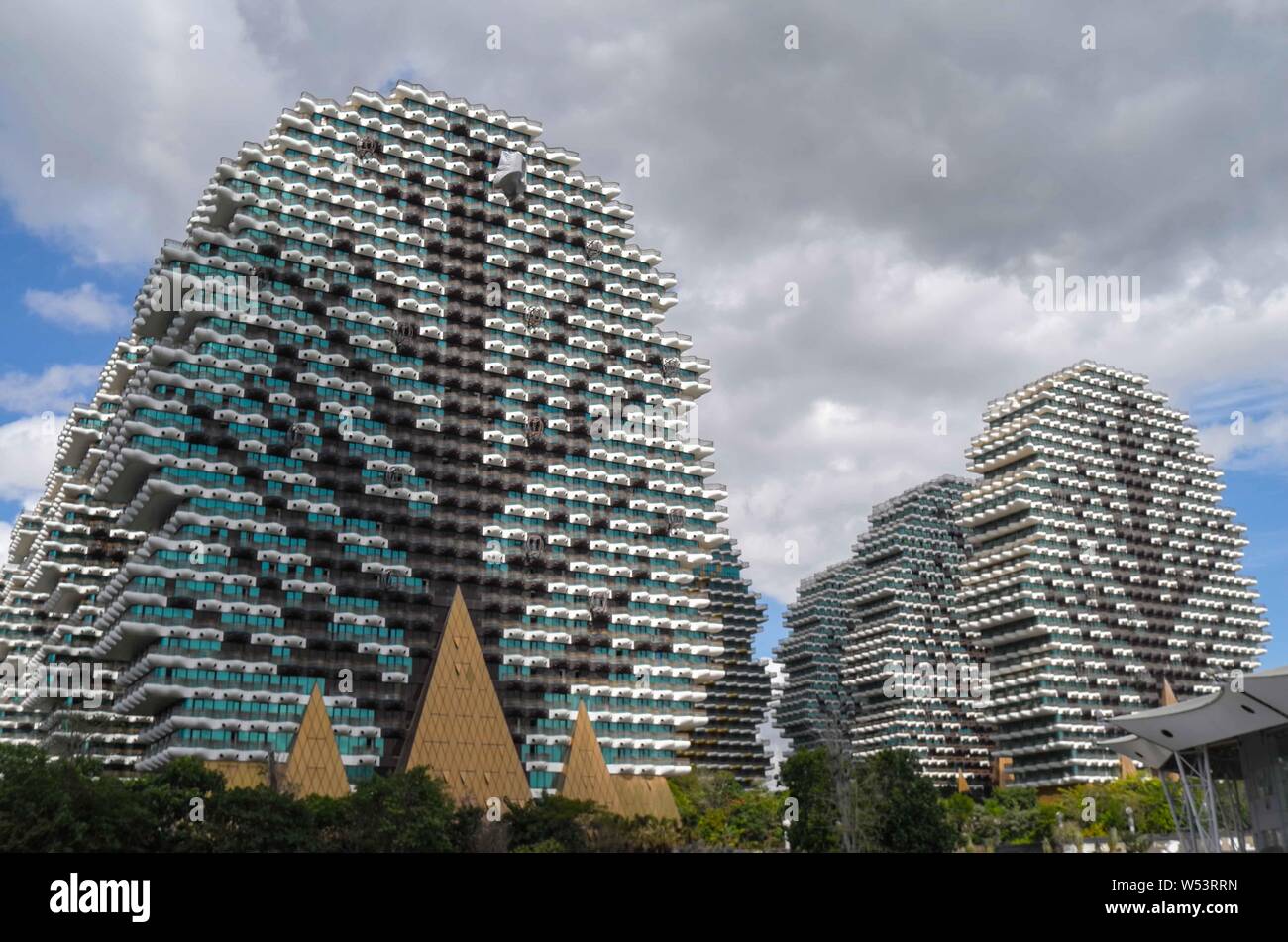 The buildings featuring the shape of trees are seen in Sanya city ...