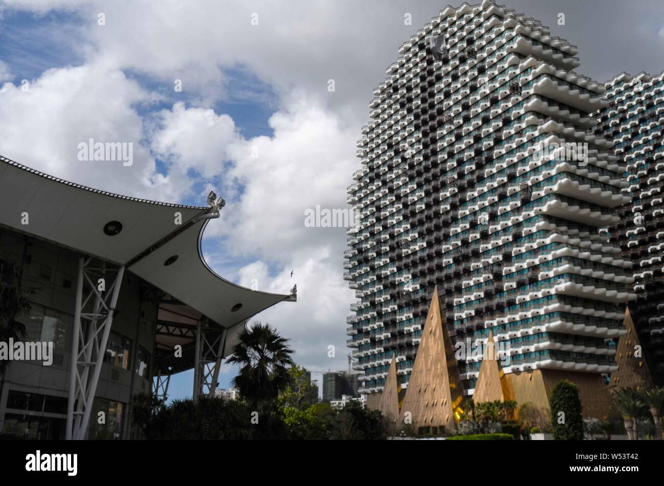 The buildings featuring the shape of trees are seen in Sanya city ...