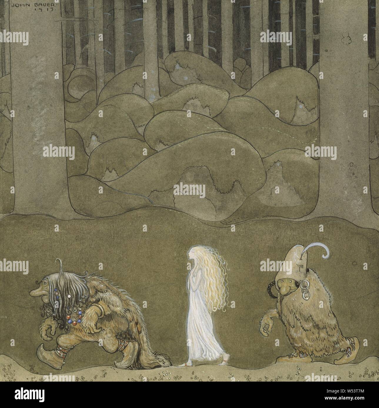 John Bauer, The Princess and the Trolls, Princess and Troll, painting ...