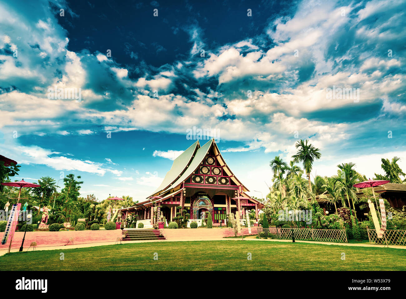 Amazing Thailand Temple in Traditional Thai architecture on background ...