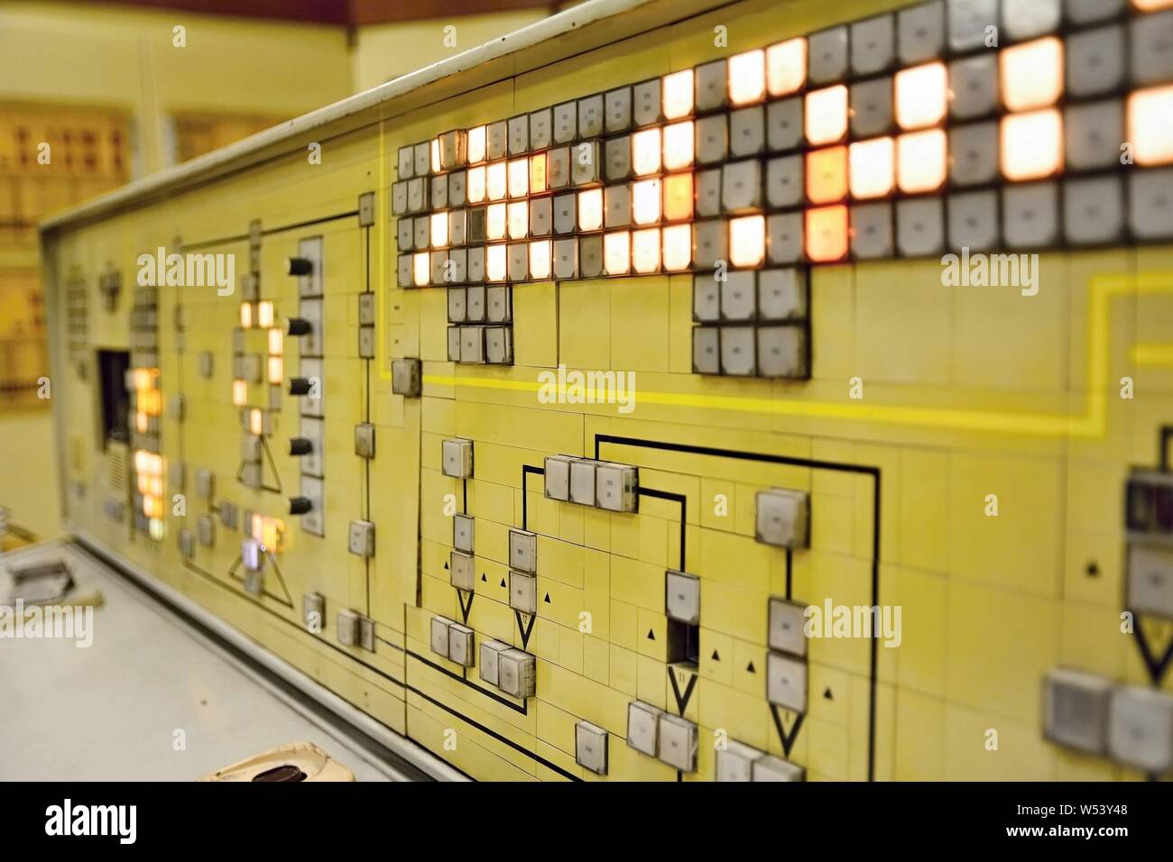 Control Room in Smelting Factory with Closeup Shot of an Old Vintage ...