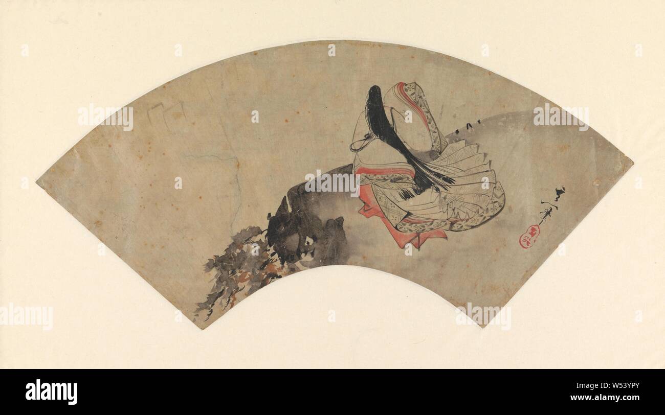 Fan blade with a poet on a mountain, Fan painting, representing a poet ...