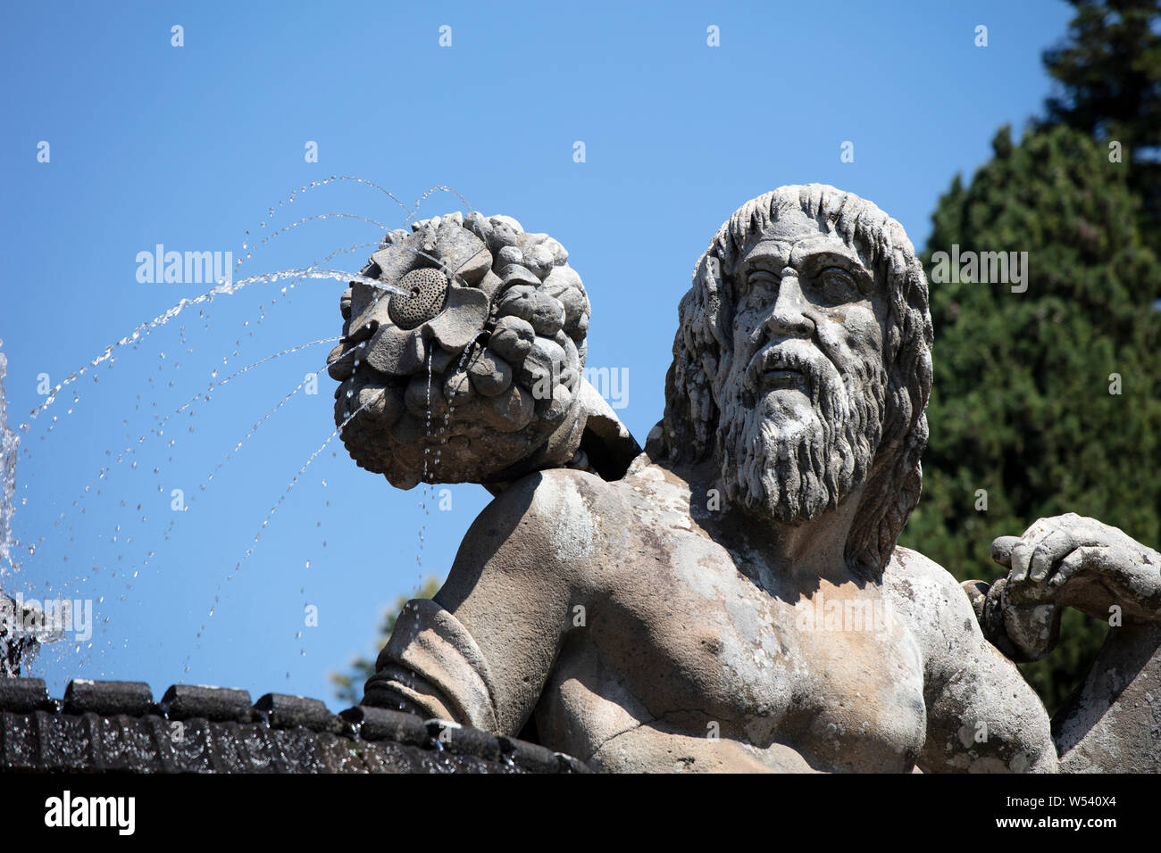 Detail of the Fountain of the Cup and the giant statues of river gods ...