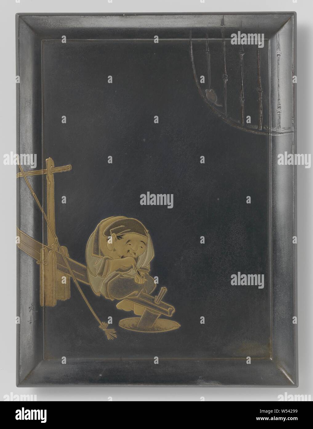 Tray with Daikoku, God of Wealth, Sheet of silver lacquer with Daikoku ...