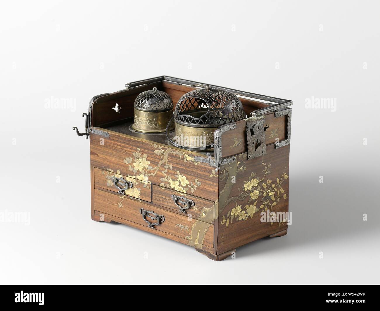 Smoke set, Smoke set made of wood with metal frames. Decorated with ...