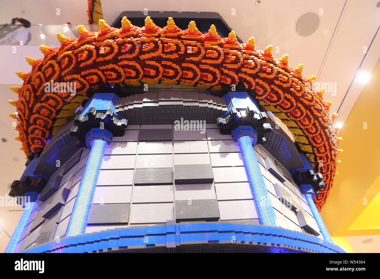 A model of a Chinese dragon spiralling up a pillar, constructed with ...