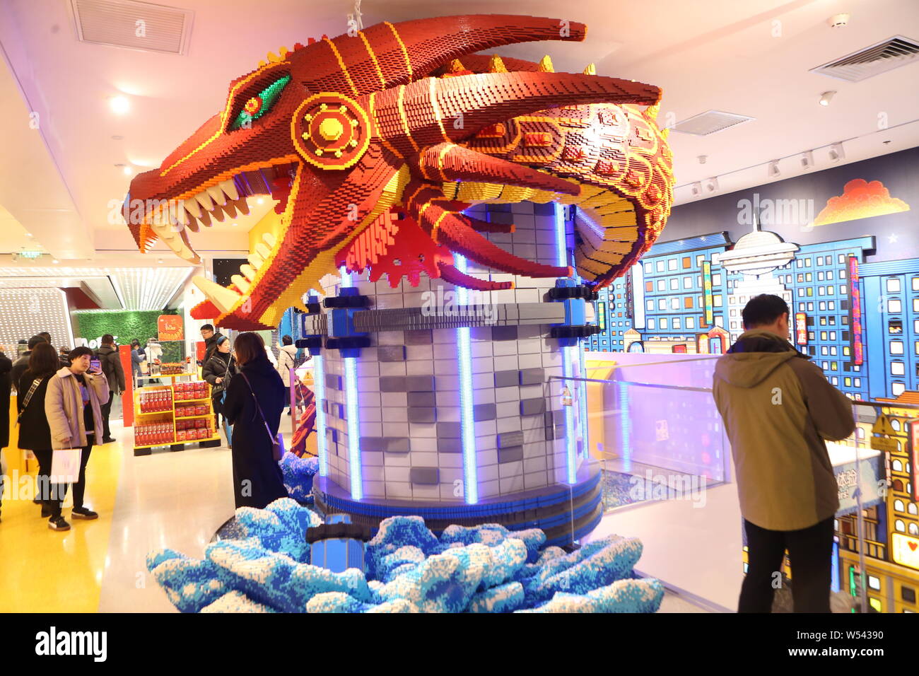 A model of a Chinese dragon spiralling up a pillar, constructed with ...