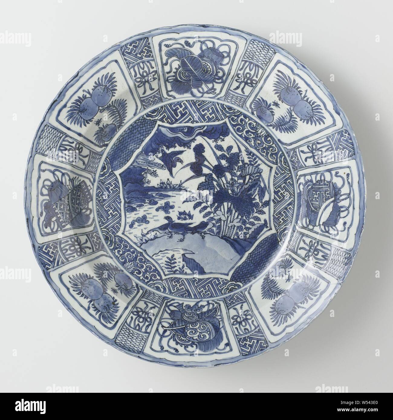 Dish Dish with birds in a water landscape, Porcelain dish, painted in ...