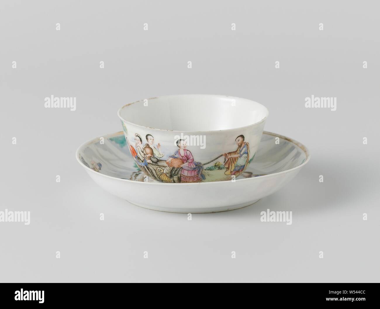 Saucer with an image of Rebecca at the Well, Porcelain dish, painted on ...