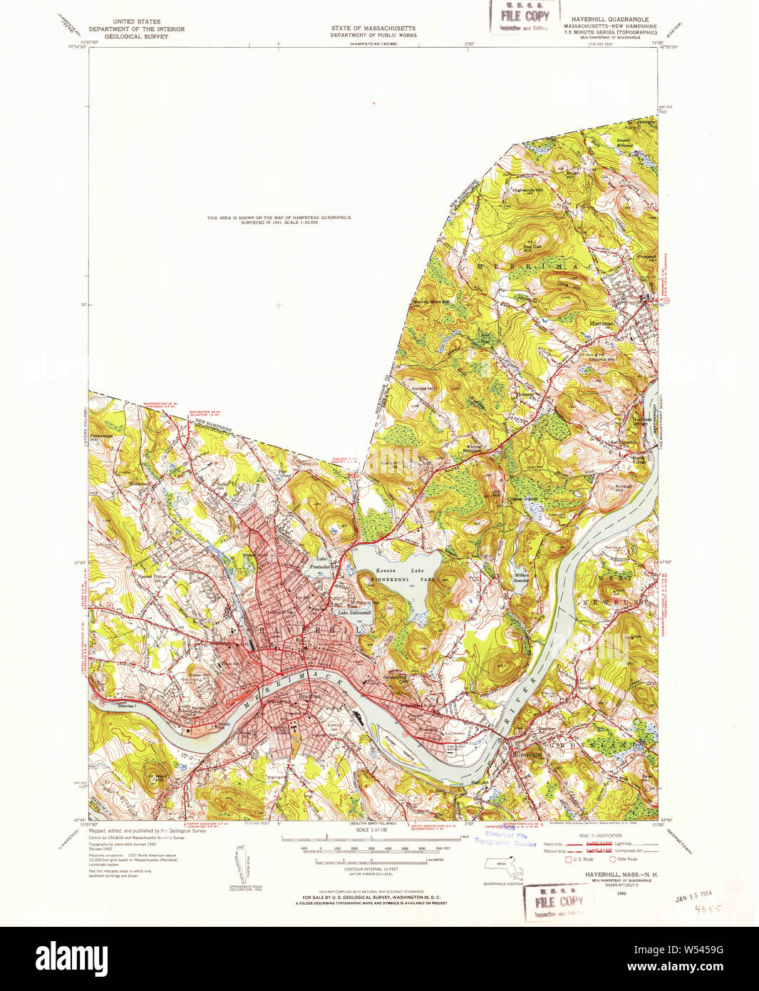 Massachusetts USGS Historical Topo Map MA Haverhill 351789 1952 31680 ...
