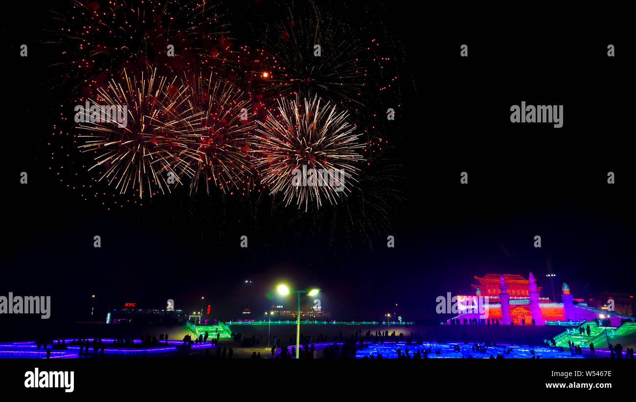 Fireworks explode over the sky to celebrate the opening of the 20th ...