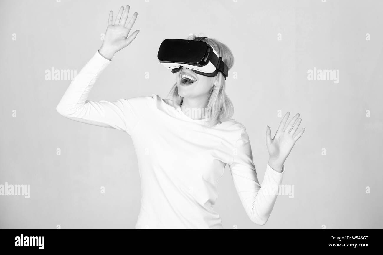 Excited girl playing online games Black and White Stock Photos & Images ...