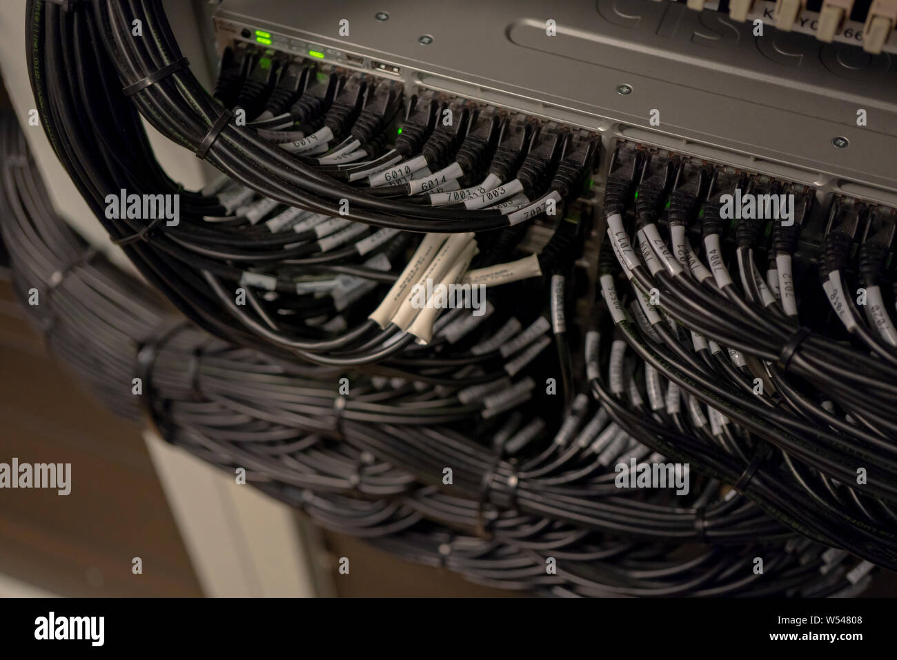 Network Switch and Ethernet Cables Patched into Local Network and IPTV ...
